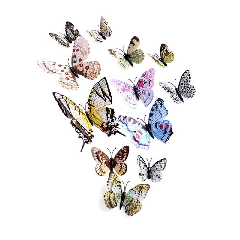 Fluturi 3D cu magnet, dubli, decoratiuni casa sau evenimente, set 12 ...